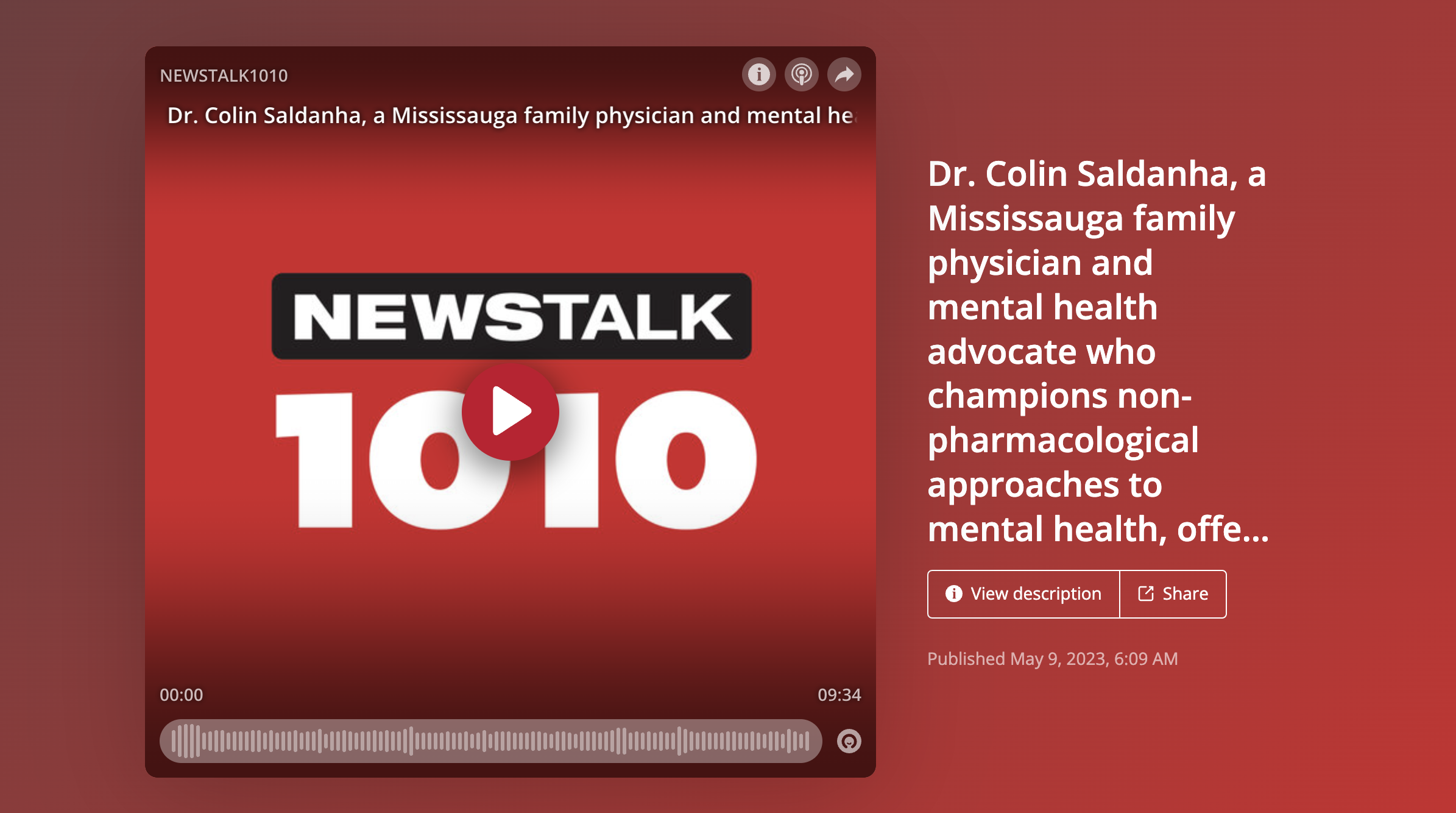 NEWSTALK 1010 Interview with Dr. Colin Saldanha on ArtsCare - ArtsCare